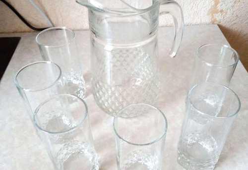 Кувшин со стаканами набор, прочное стекло