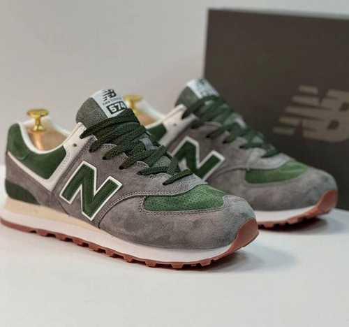 Кроссовки new balance 574 серо-зеленые весенние