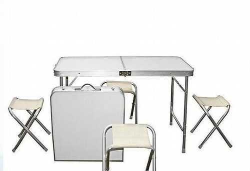 Стол раскладной + 4 стула (алюминий) 120х60х70