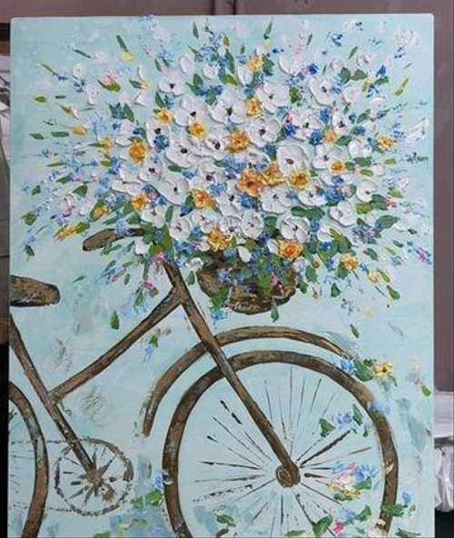 Интерьерная картина «Велосипед с цветами» 80/100