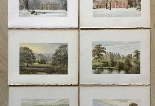 Раскрашенные гравюры Усадьбы и замки Англии 1880 г