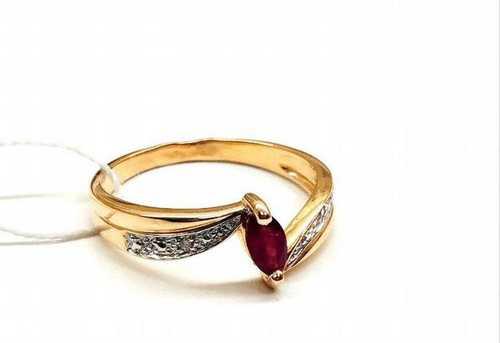 Золотое кольцо с рубином и бриллиантами 17,5р-р