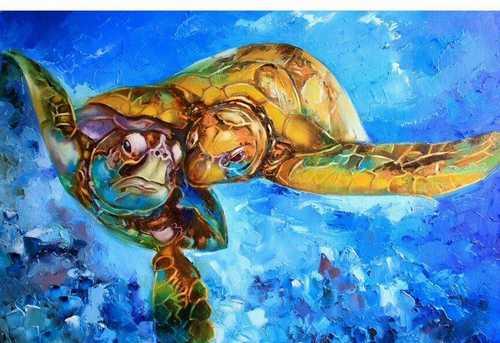 Картина Морские черепахи. Морской пейзаж маслом