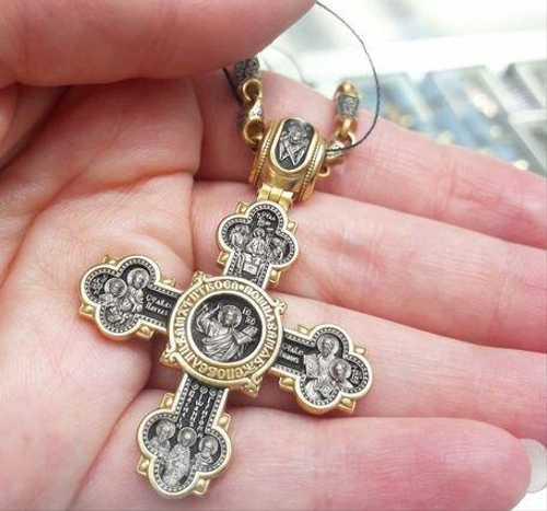 Серебряный нательный крест. с иконами святых отцов