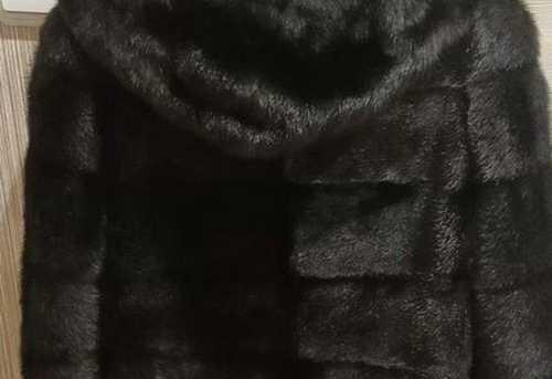 Шуба норковая с капюшоном(размер 46) черная
