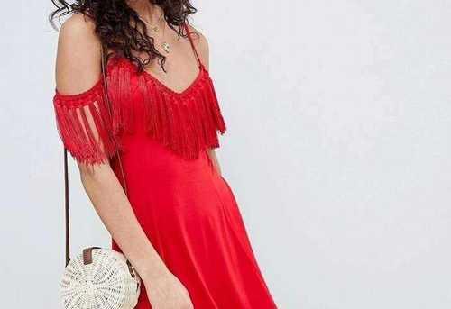 ASOS Красное платье-мини с бахромой