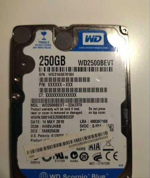 Жесткий диск 2.5 250GB western digital wd2500bevt