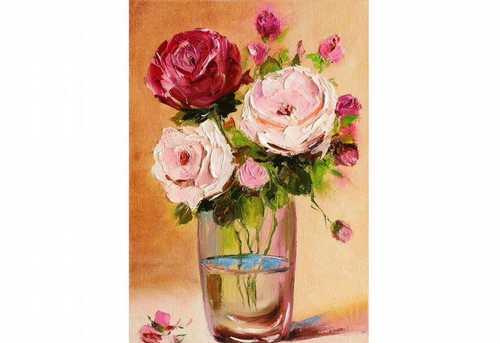 Картина маслом на холсте Розы в вазе натюрморт