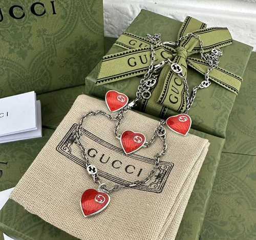 Серьги, колье, браслет Gucci Гучи серебро