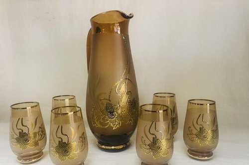 Кувшин со стаканами bohemia золото