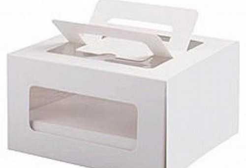 Коробка для торта с окном и ручками 26х26х13см бел