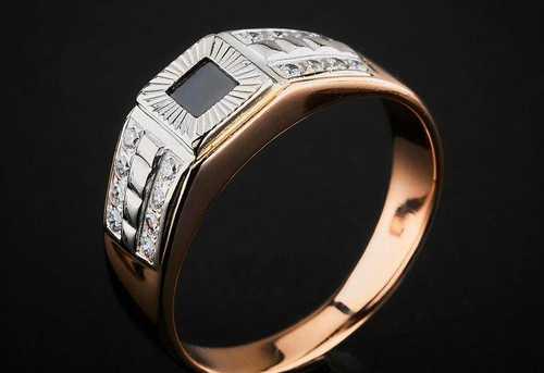 Перстень из комбинированного золота с агатом и фиа