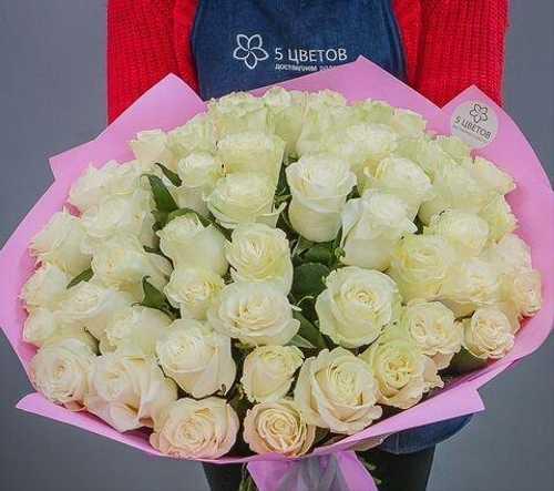 Букет 51 белая роза 60см, цветы доставка
