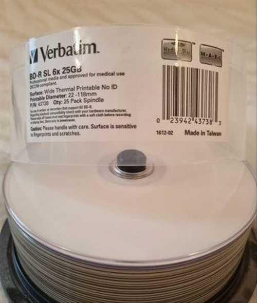 Verbatim BD-R 25Gb x 24 шт., DVD-R 4.7Gb x 2 шт