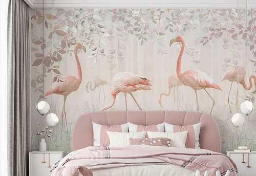 Дизайнерские фотообои "Фламинго в райском саду"