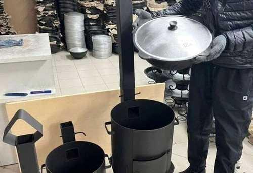 Комплект чугунный казан 22 л печь с трубой