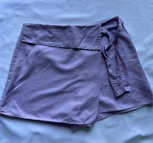 Юбка шорты Zara л- лавандовый цвет, лён, XL(48)
