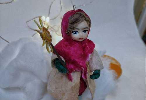 Ватная ёлочная игрушка Девочка со звездой Ручная
