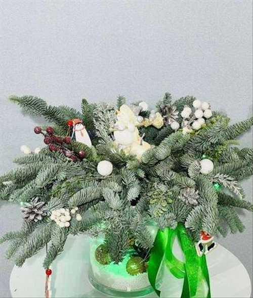 Флорариум новогодний с нобилисом и декором