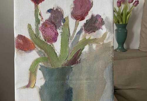 Картина маслом тюльпаны в вазе