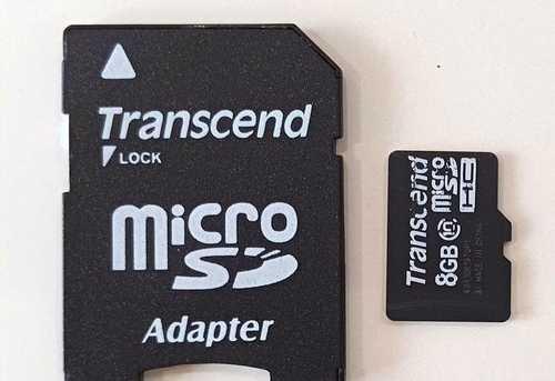 Карта памяти microsdhc Transcend 8 гб с адаптером