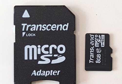 Карта памяти microsdhc Transcend 8 гб с адаптером