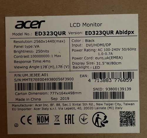 Acer ed323qur монитор