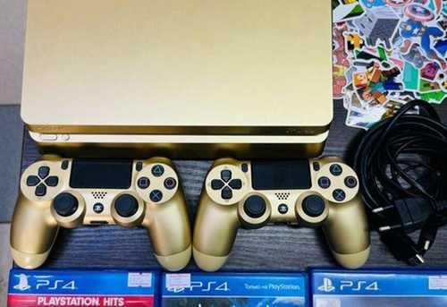 Золотая Sony PS4 PlayStation 4 gold500gb 2геймпада