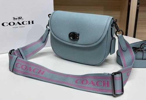 Женская кожаная сумка голубая Coach новая lux