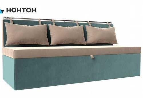 Кухонный прямой диван Метро велюр бежевый / бирюзо