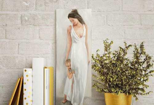 Мама и дочь, картина маслом на холсте 20х60 см
