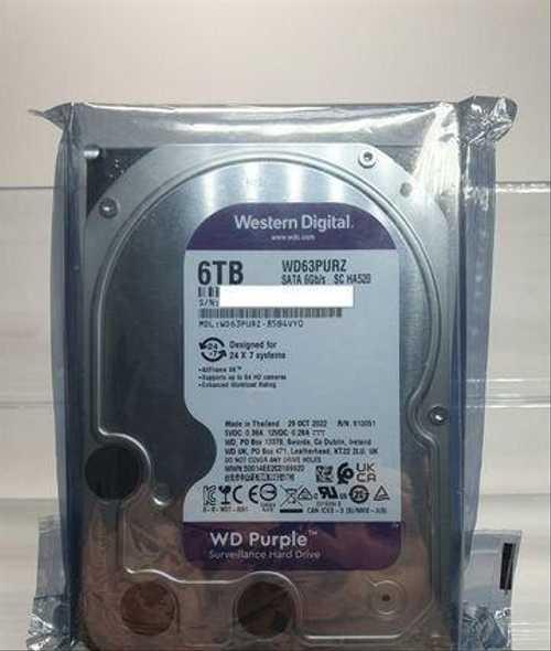 Western Digital Purple 6tb WD63purz, NEW нал/безн