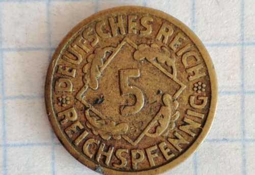 Коллекции монета 1925 год 5 pfennig
