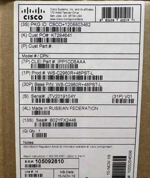 Коммутатор Cisco WS-C2960R+48PST-L (Новый)