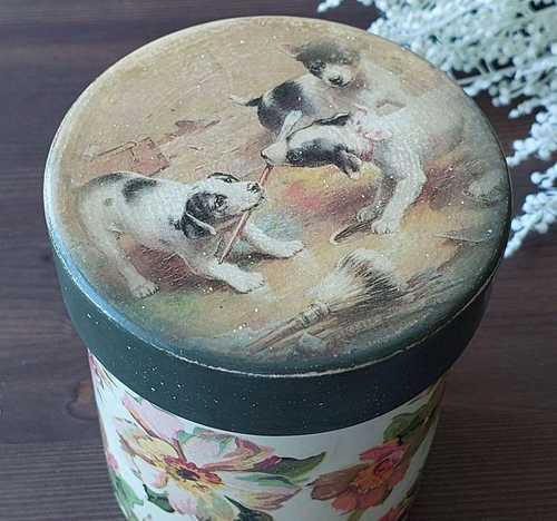 Новая шкатулка круглая из липы бочонок декупаж