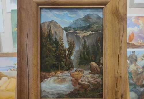 Картина "Бурный водопад" 44,5х35,5 см. Масло