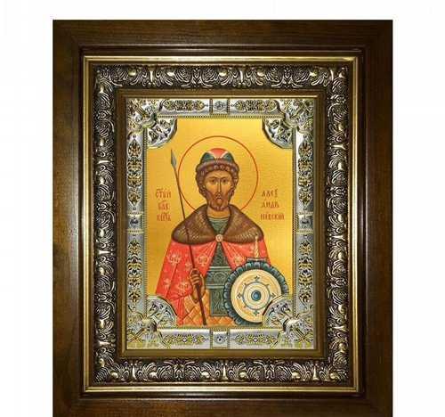 Икона Александр Невский в деревянном киоте