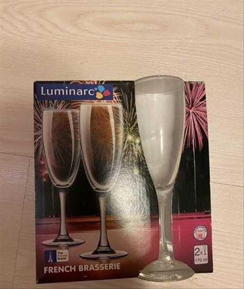 Бокалы luminarc новые фужеры для шампанского 2 шт