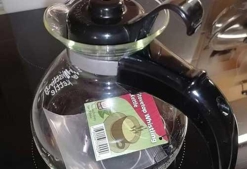 Чайник для нагрева воды стеклянный со свистком