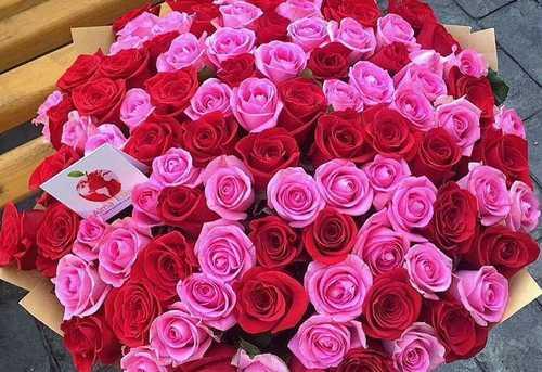 Шикарный букет розовых и красных роз