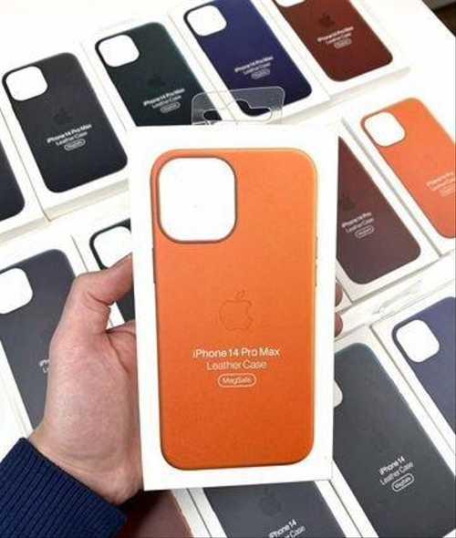 Кожаный чехол на iPhone 14 Pro Max (Копия) Orange