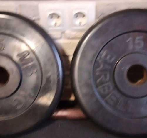Диски для штанги обрезиненные Barbell Д50 15 кг 2