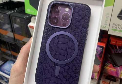 Чехол на iPhone 14 Pro MagSafe Purple Crocodile