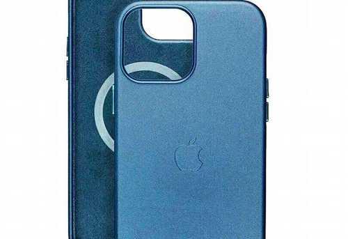 Чехол для iPhone 14 Leather Case с MagSafe (Голубо
