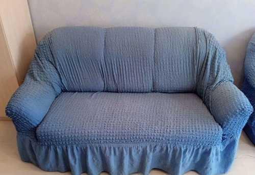 Чехол для дивана на резинке голубой
