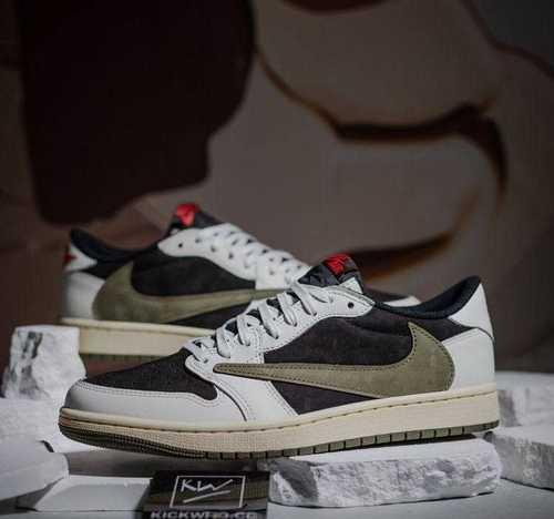 Кроссовки nike air jordan 1 travis scott olive