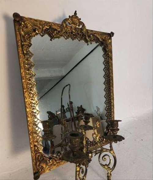 Зеркало с канделябром. Бронза. XIX век. Винтаж