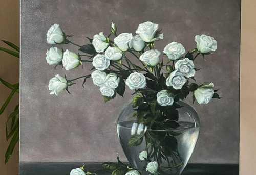 Картина Белые розы, холст, масло, 60х60