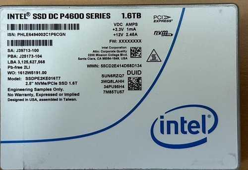 SSD Intel DC P4600 ssdpe2KE016T7 1.6 Тб, U.2