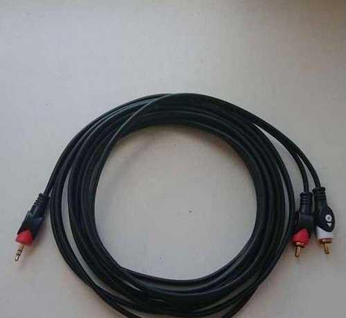 Межблочный кабель 2rca-Джек 3,5мм, длина 5метров